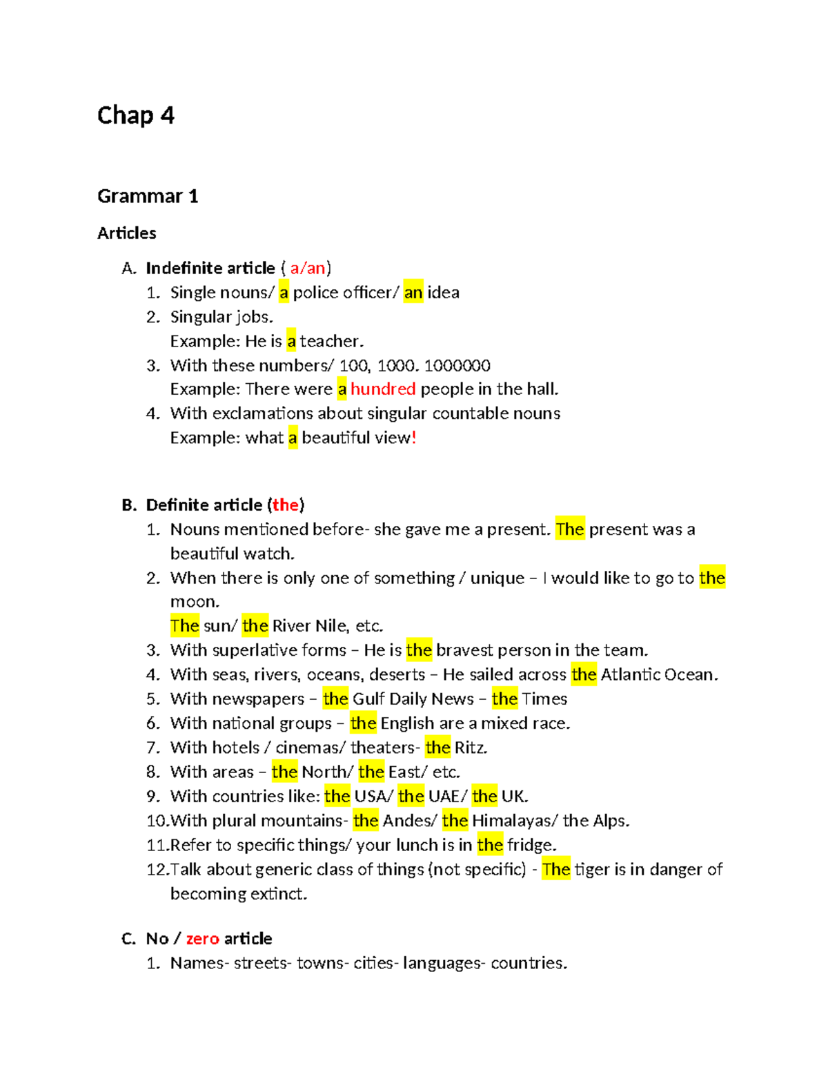 Chap 4 Grammar 1: Understanding Articles and Their Usage - Studocu