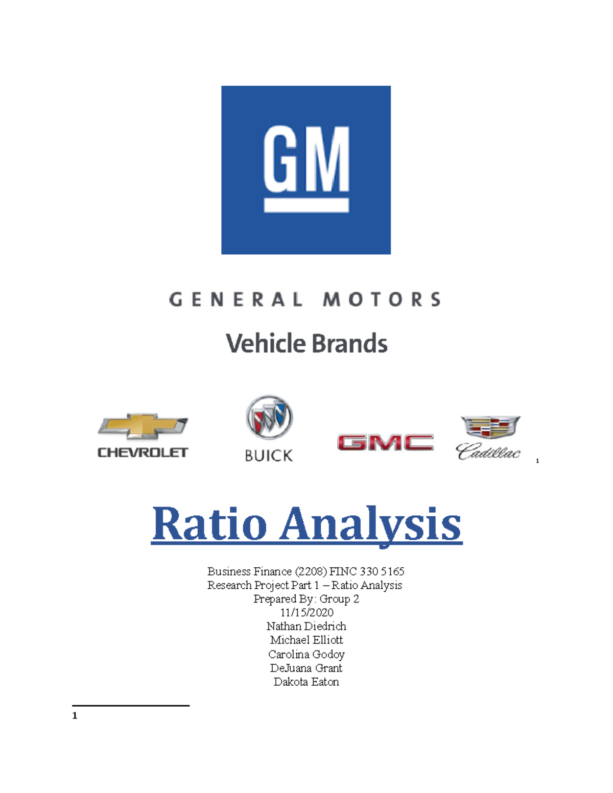 FINC 330 5165: Ratio Analysis Report for General Motors (Group 2) - Studocu