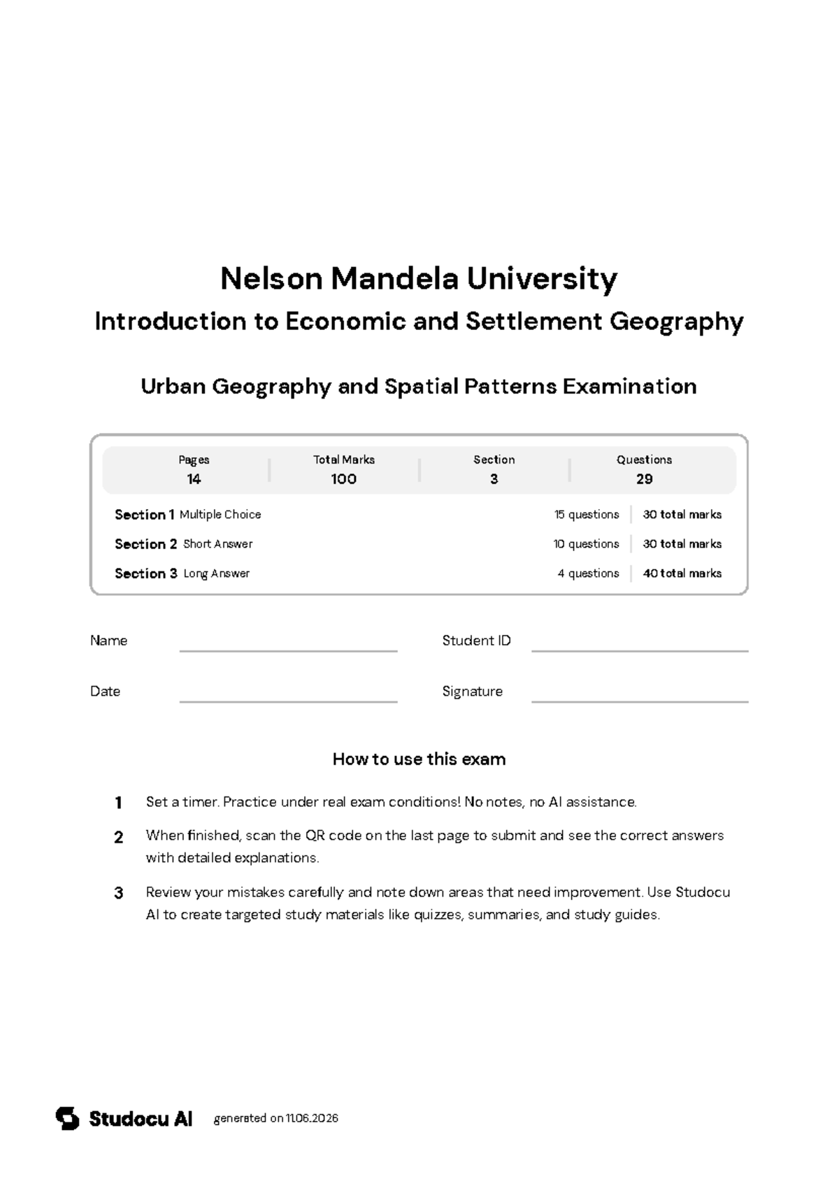 Urban Geography Final Exam - Studocu