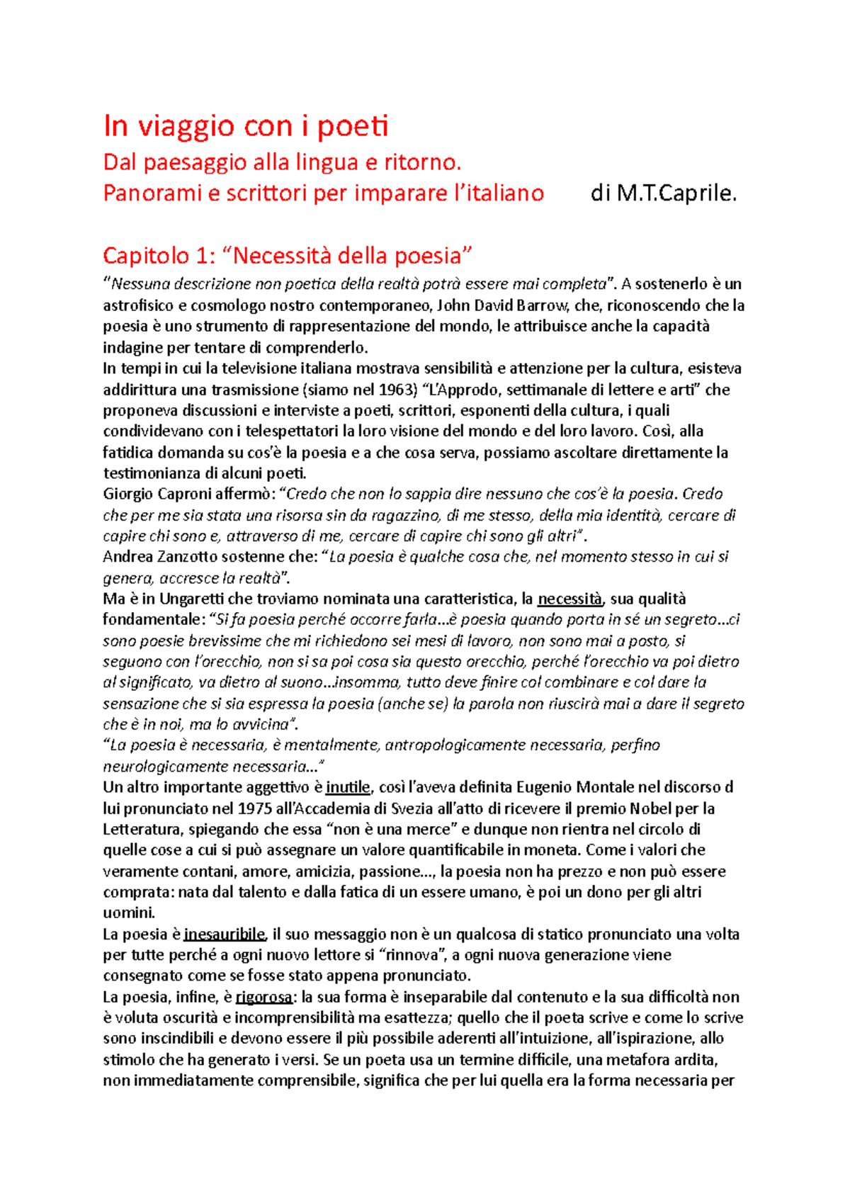 In viaggio con i poeti - Riassunto completo del testo con spiegazione ...