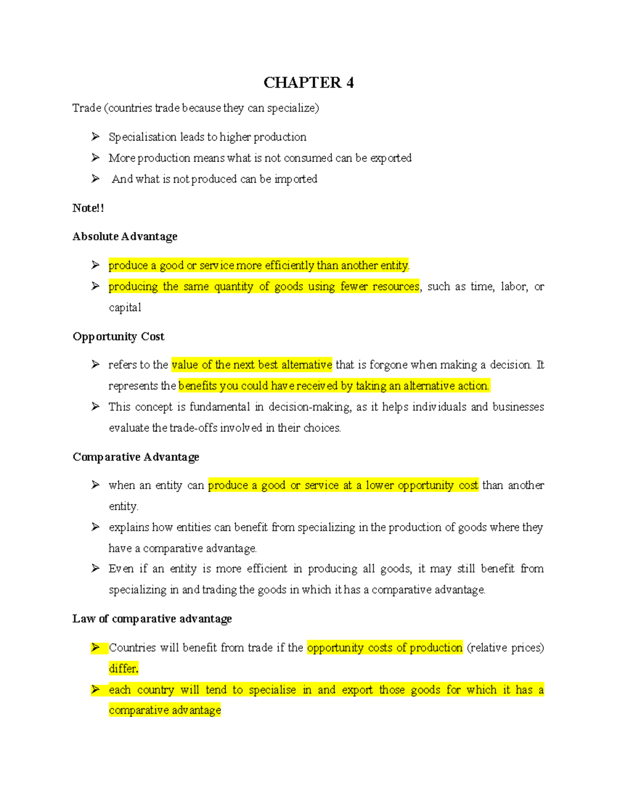 ECO ( Chapter 4) - Summaries - CHAPTER 4 Trade (countries trade because ...