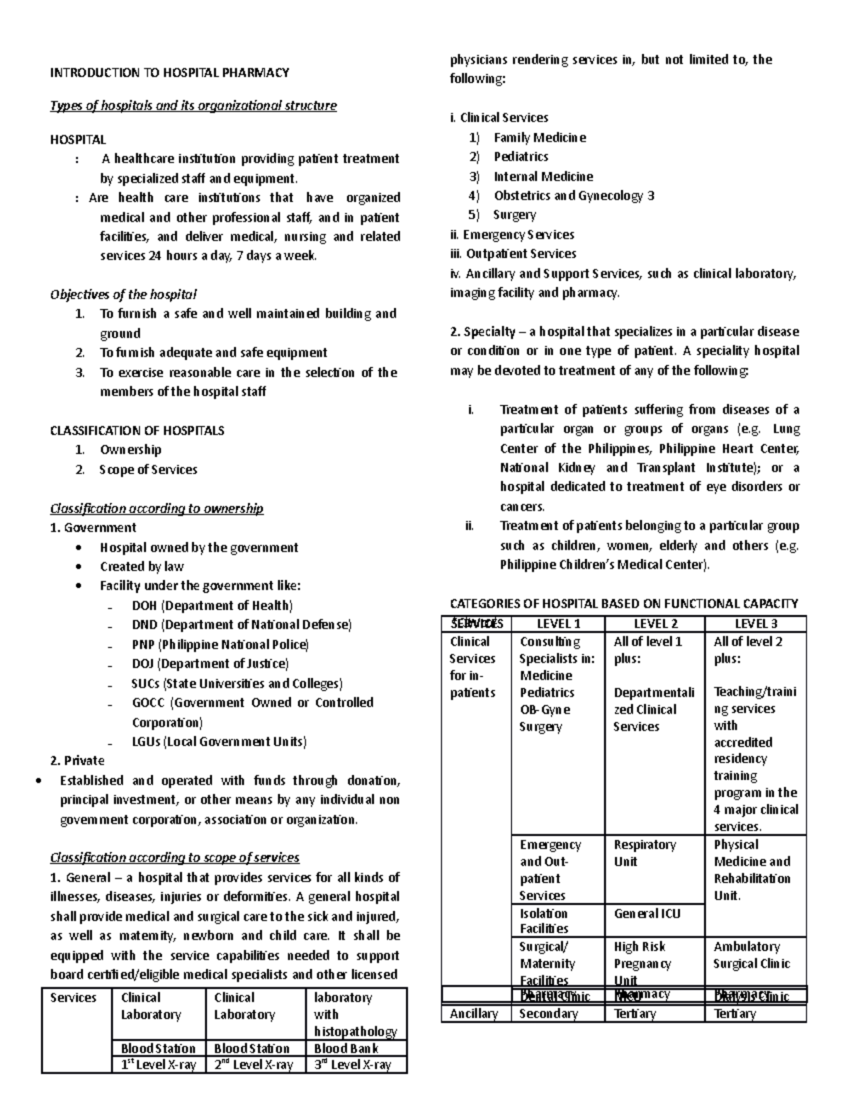 Hospital Pharmacy Lecture Notes: Overview, Classification & Operations ...