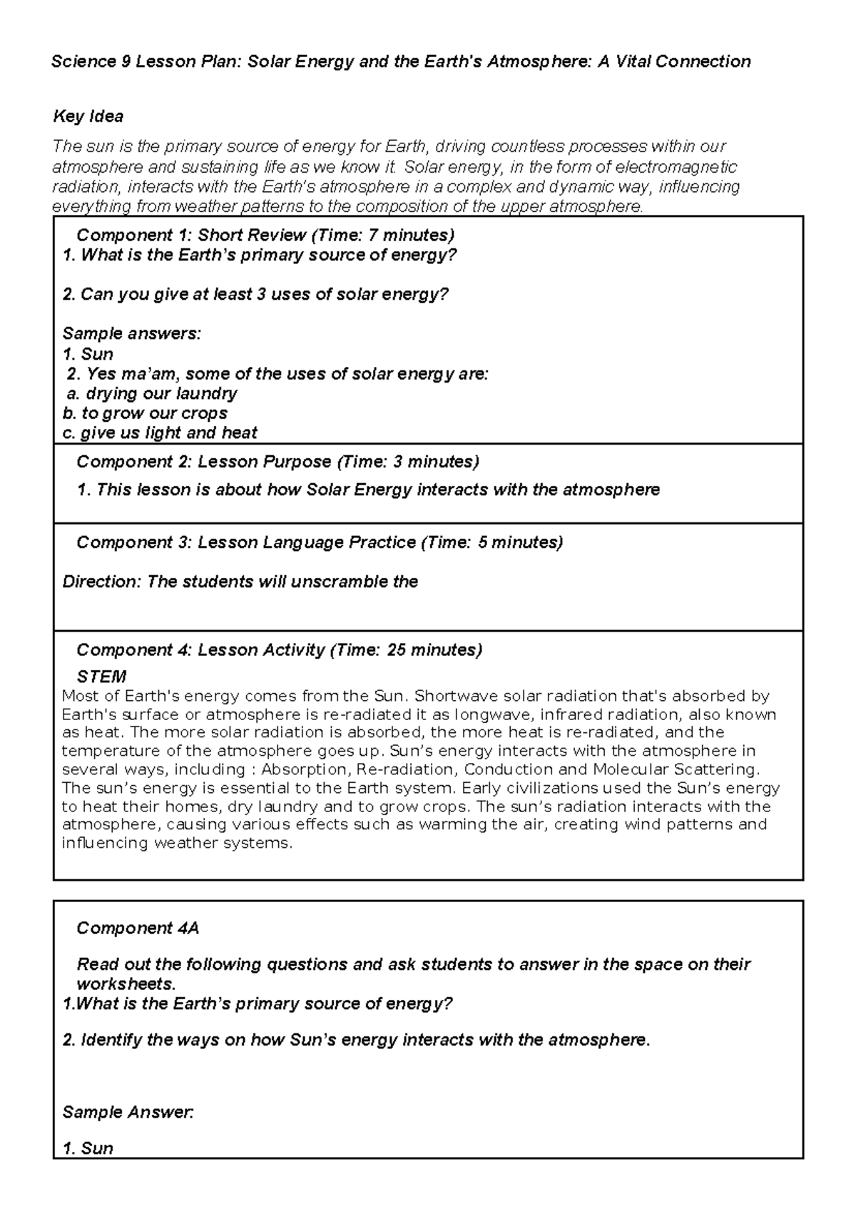 G9 Q4 Carmen Perez, Janet A - Science 9 Lesson Plan: Solar Energy and ...