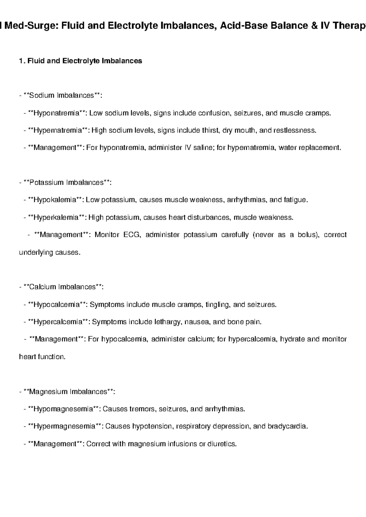 LPN Med Surge Notes: Fluid & Electrolyte Imbalances and IV Therapy ...