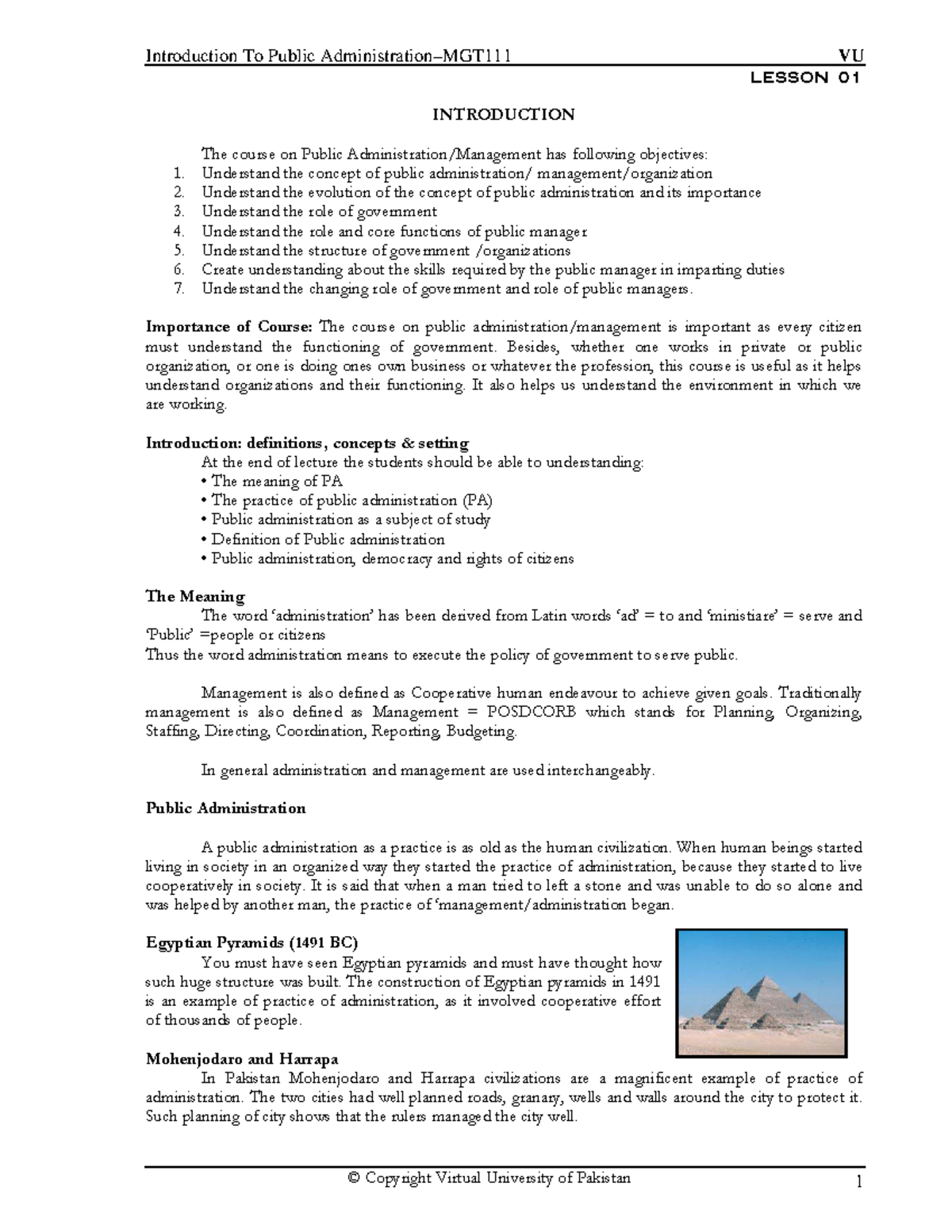 MGT111 - Introduction to Public Administration: Lesson 01 Overview ...