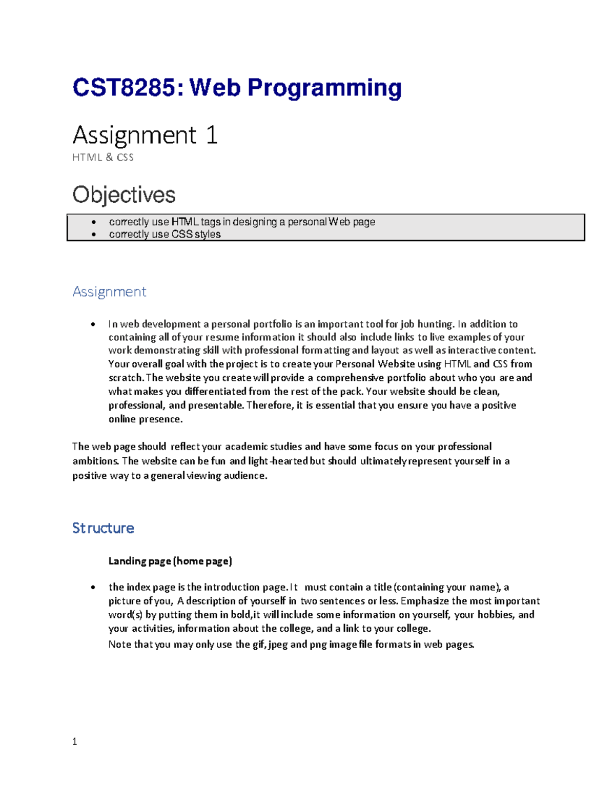 My Website Assignment - CST8285: Web Programming Assignment 1 H T M L ...