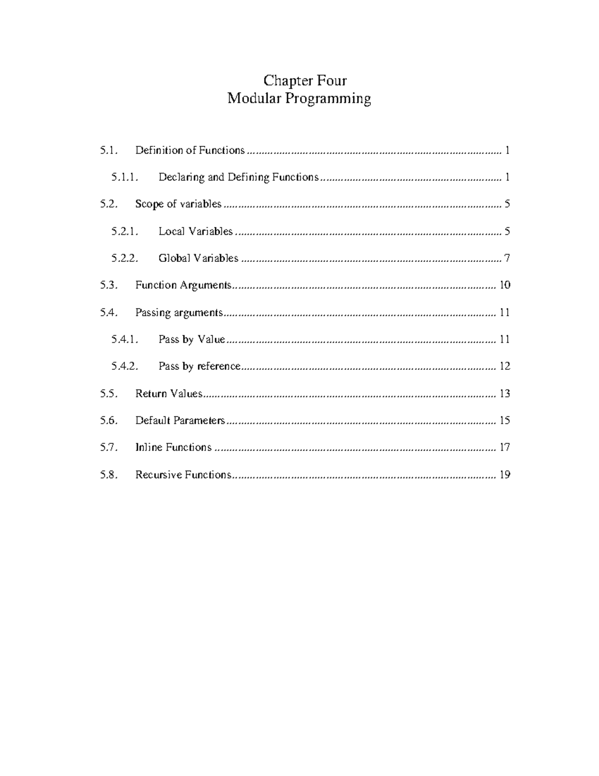 Chapter 4- Modular Programming - Chapter Four Definition of Functions ...