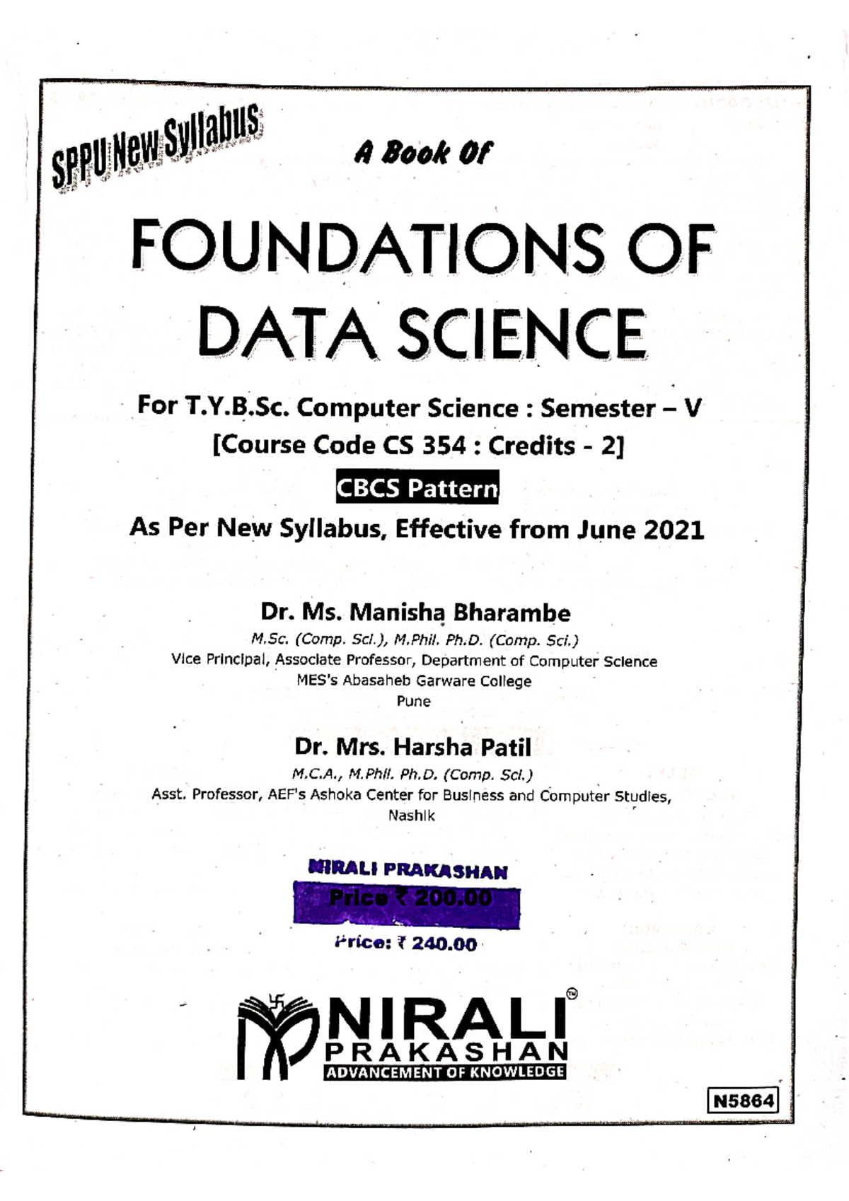TY BSc CS Sem 5 Foundations of Data Science Textbook Overview - Studocu