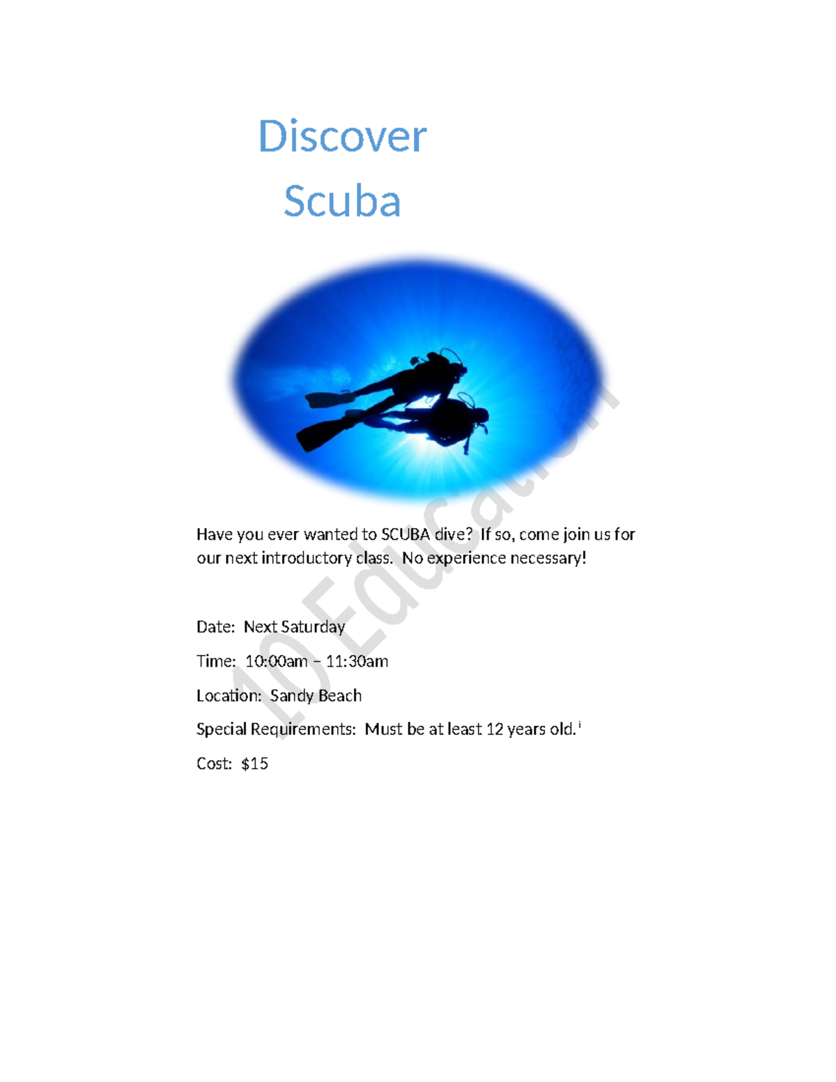 Project 6. Scuba done - bfdhfg - FIN 300 - Have you ever wanted to ...