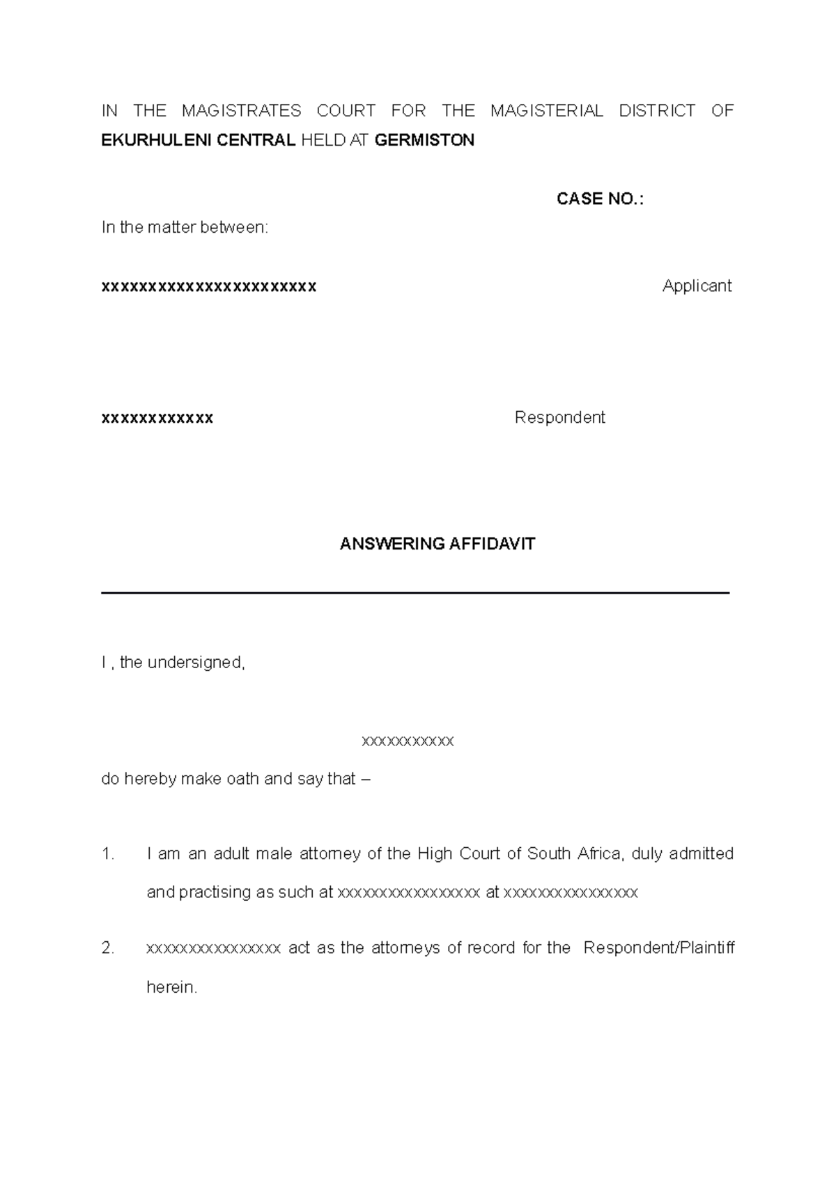 Affidavit Opposing Rule 60A Application - Legal Draft Study - Studocu