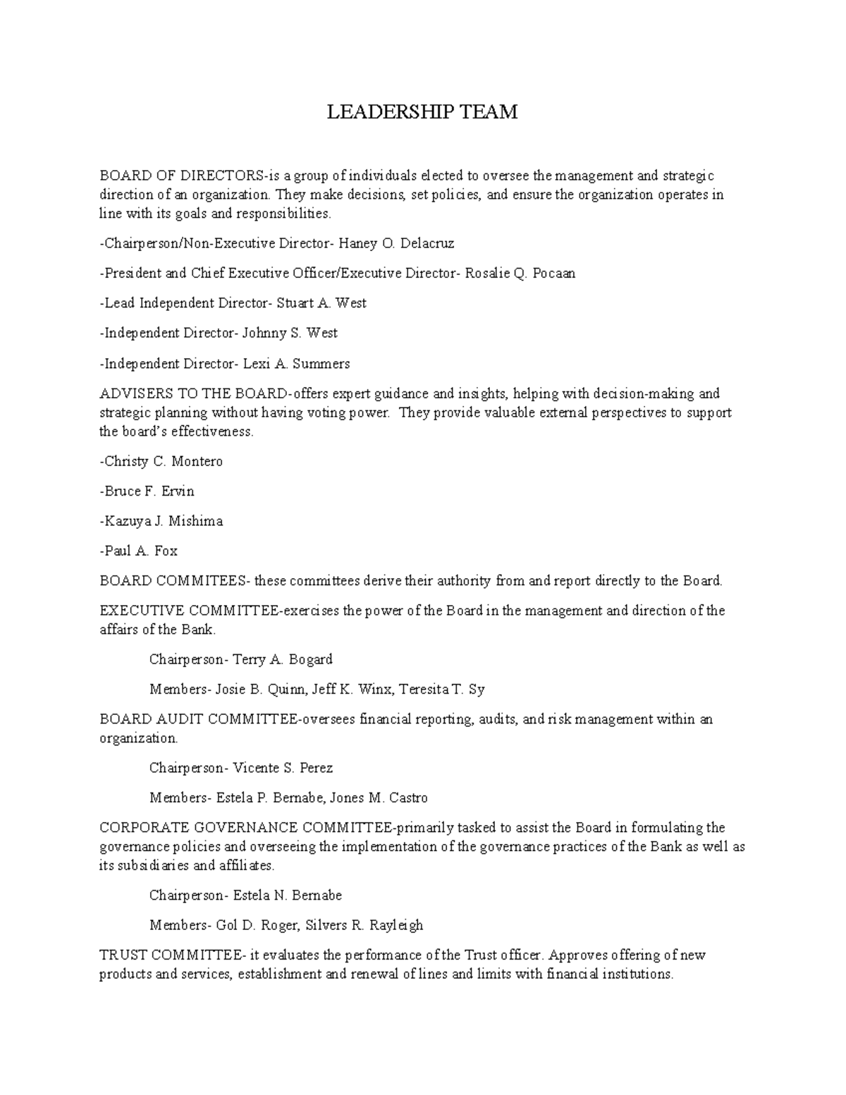 Leadership Team Overview - IDK: Board & Committees Details - Studocu
