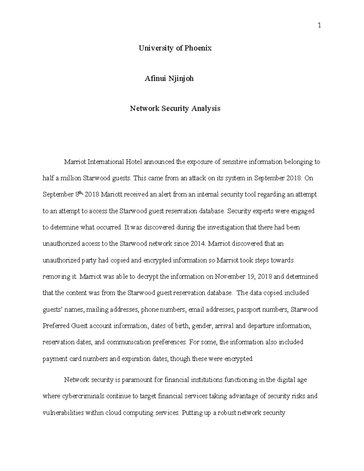 Network Security Analysis University Of Phoenix Afinui Njinjoh Network Security Analysis 9164