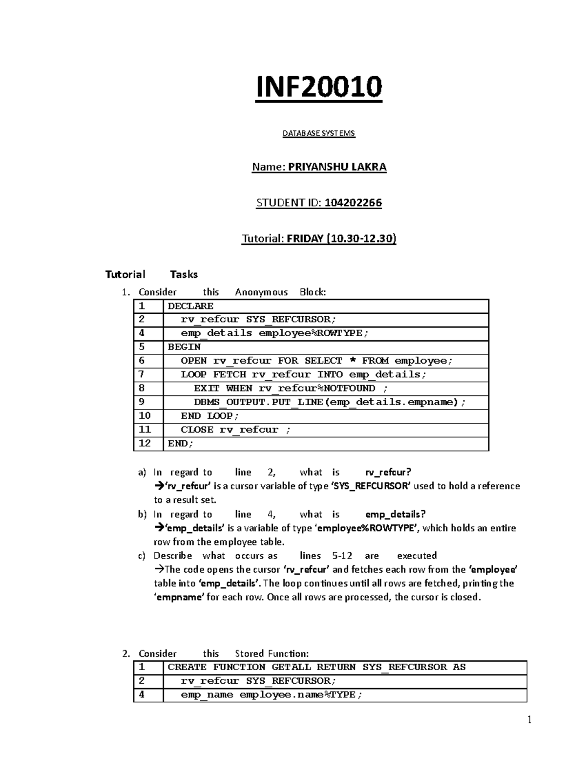INF Database Systems Week 4 Tutorial Notes - Studocu
