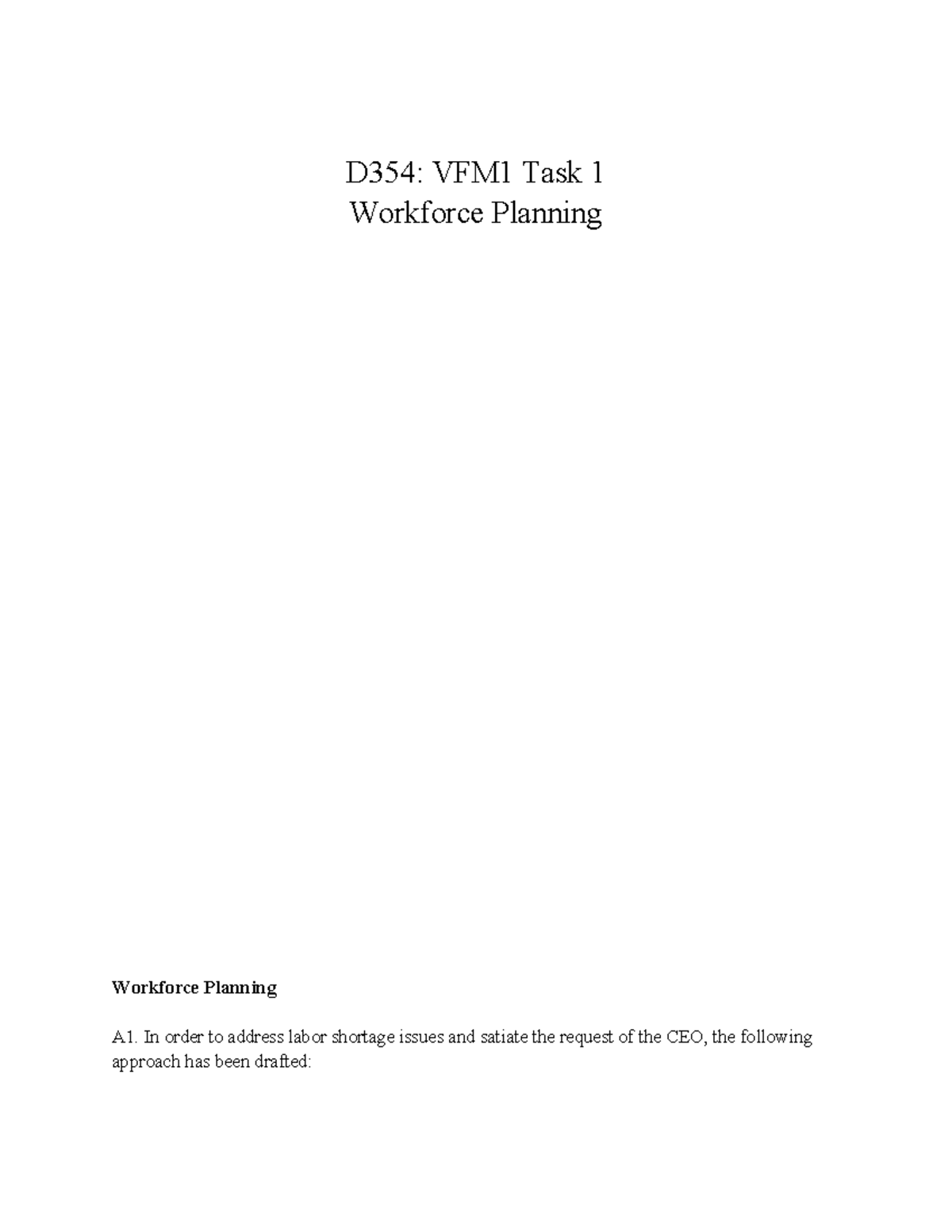 D354 - Workforce Planning and Job Analysis - Task 1 Report - Studocu