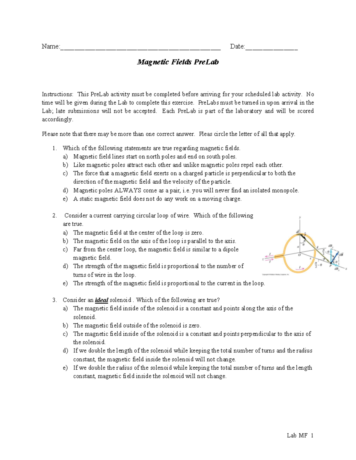 Lab MF PreLab Instructions: Understanding Magnetic Fields - Studocu