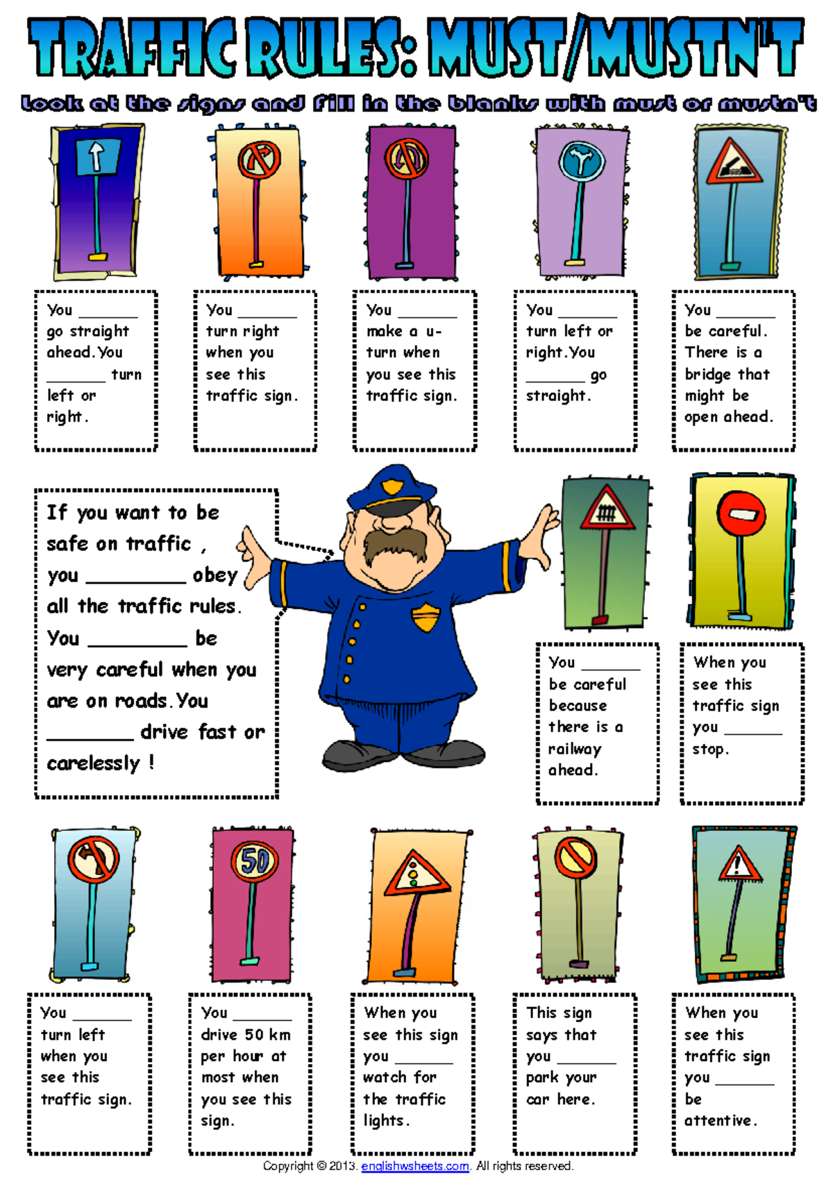 Obligation Must & Mustn't: Traffic Rules Worksheet 1 - Studocu