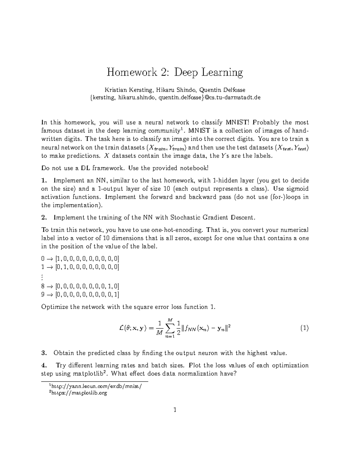 Deep Learning SE2024: Homework 2 - MNIST Classification with NN - Studocu