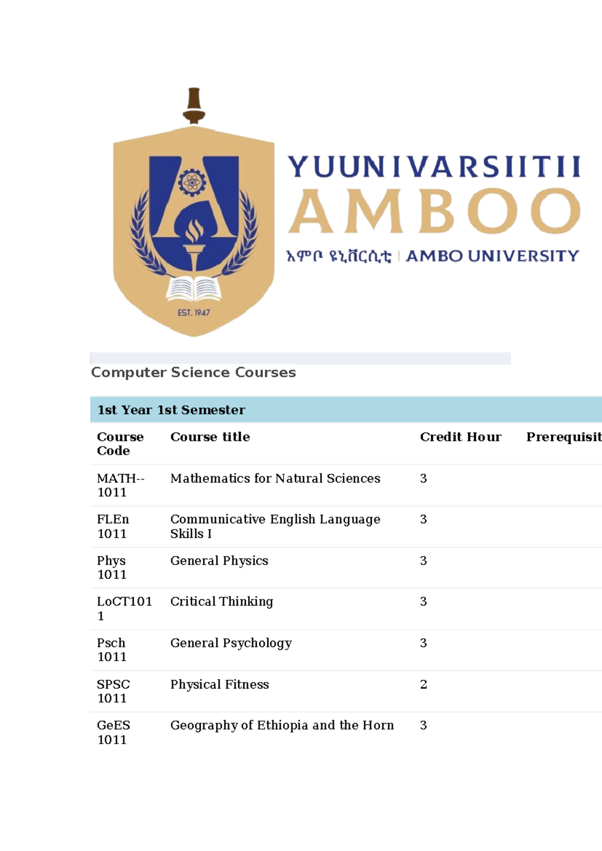 Computer Science Courses Overview: 1st to 4th Year Curriculum - Studocu