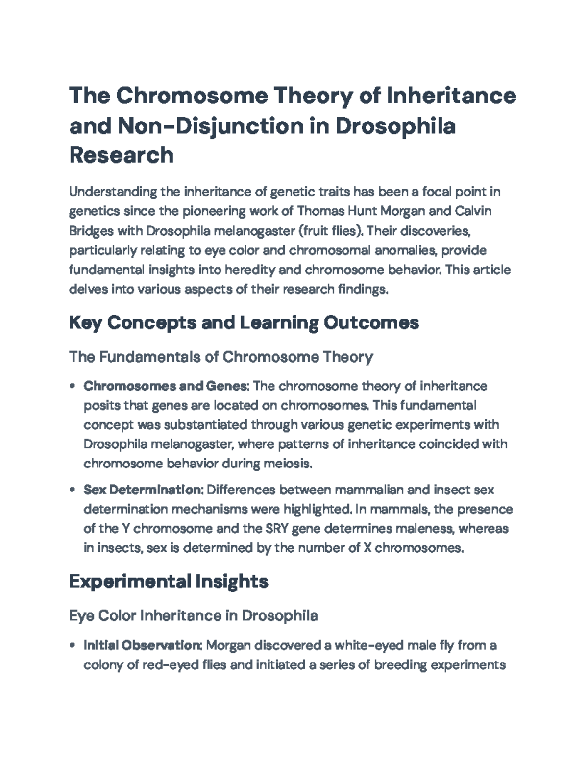 Chromosome Theory of Inheritance & Non-Disjunction in Drosophila ...