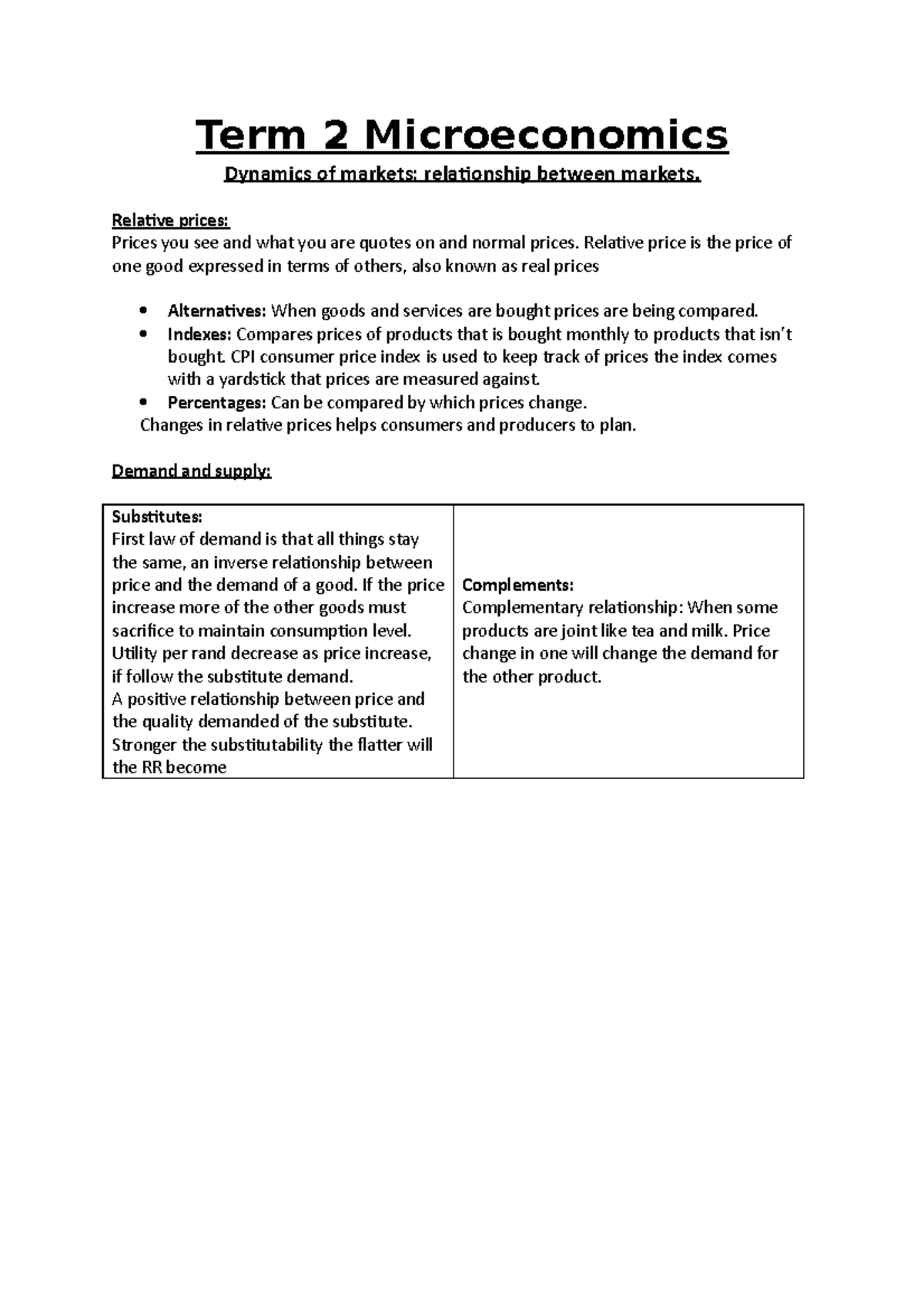 Grade 10 Economics markets - Term 2 Microeconomics Dynamics of markets ...