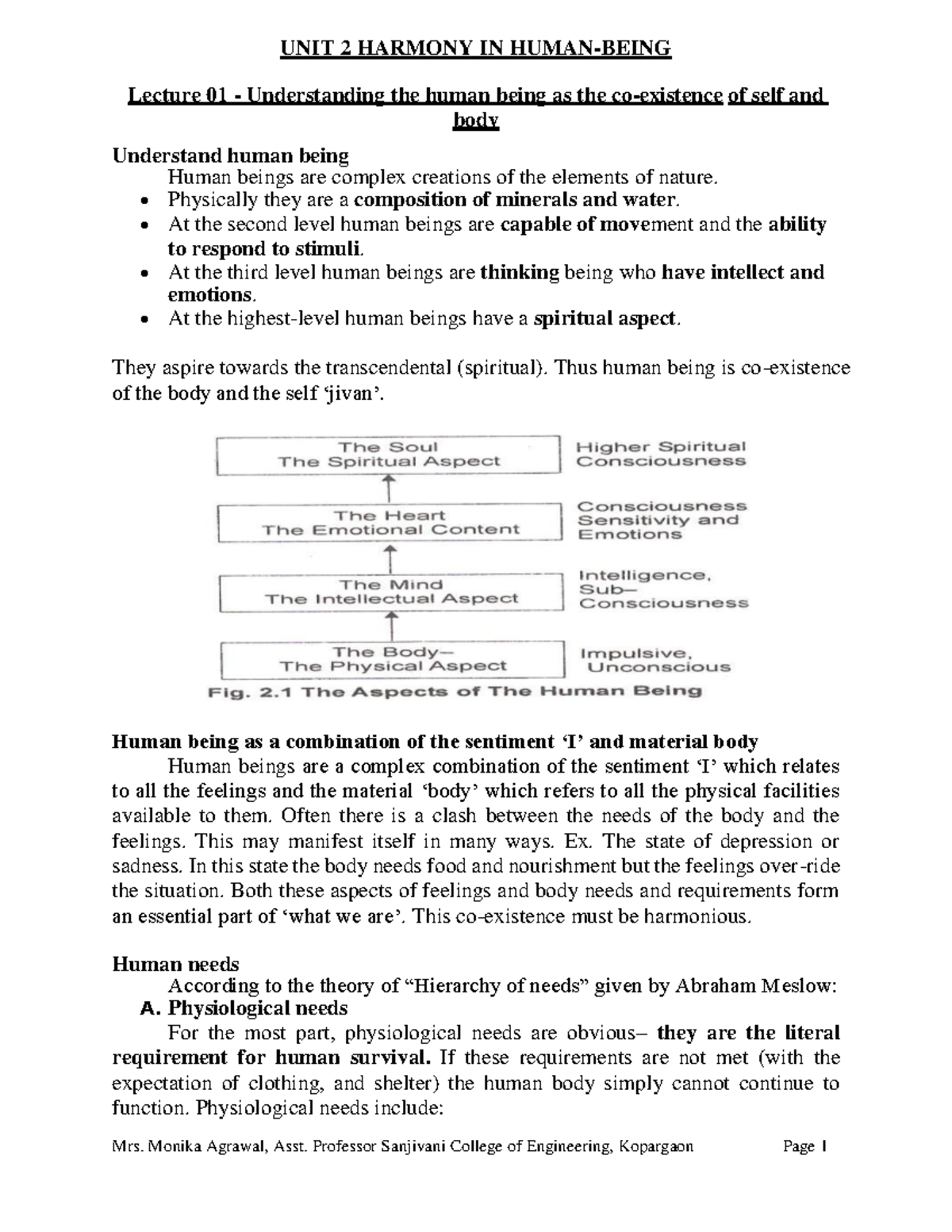 Unit-2 Lecture Notes: Understanding Harmony in Human Values - Studocu