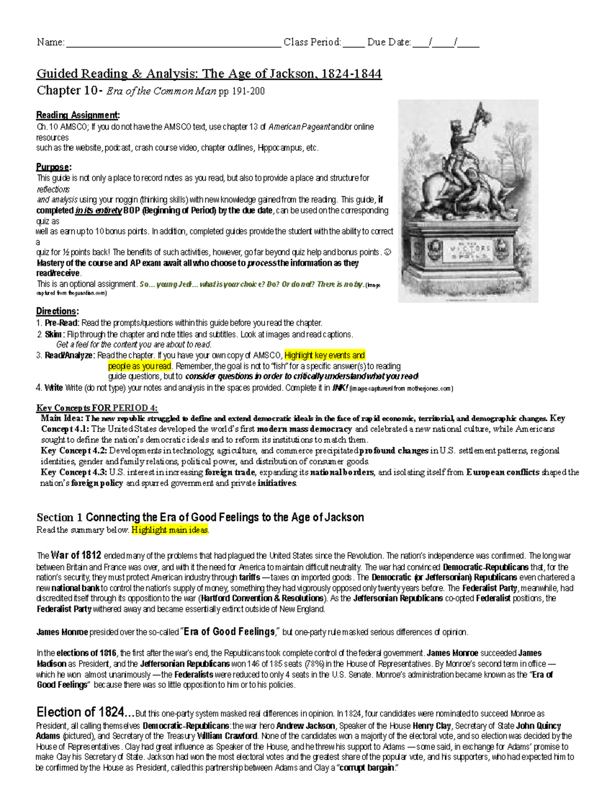 Guided Reading Analysis: The Age of Jackson (AMSCO Ch. 10) - Studocu
