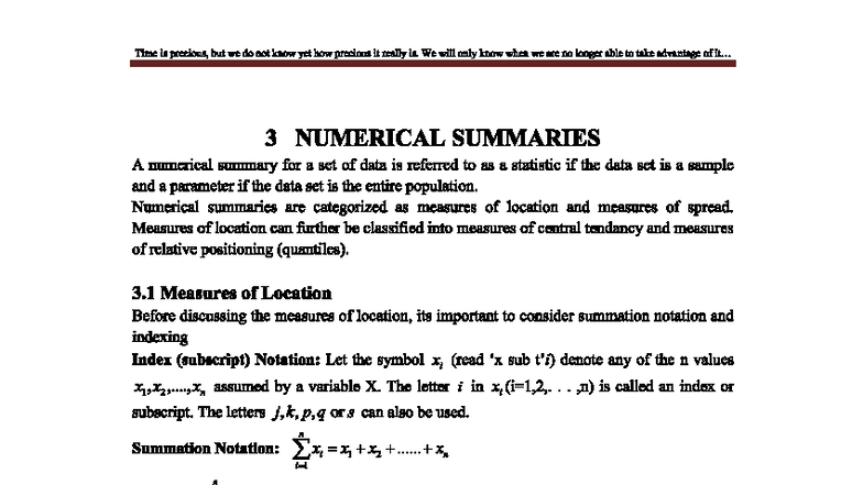 Statistics Lesson 3: Numerical Summaries and Measures of Location - Studocu
