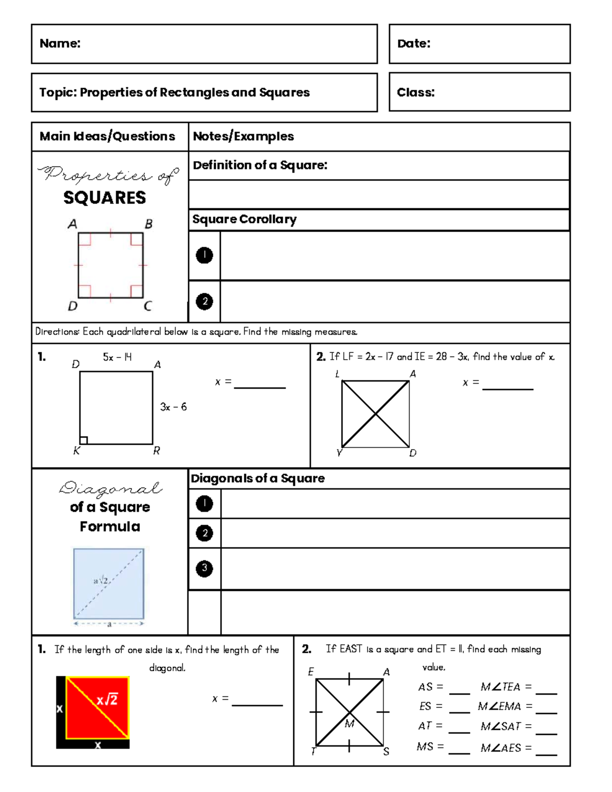 Properties of Rectangles and Squares - Classifying Quadrilaterals (2 ...