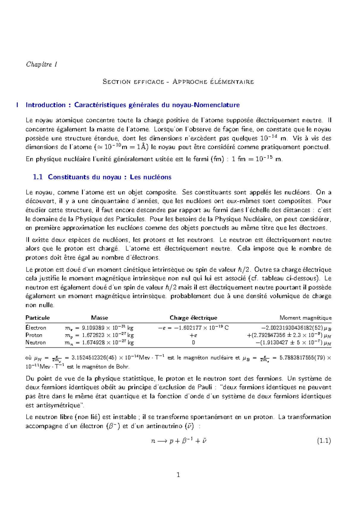 Chapitre I - Section Efficace en Physique Nucléaire (PHYS 101) - Studocu