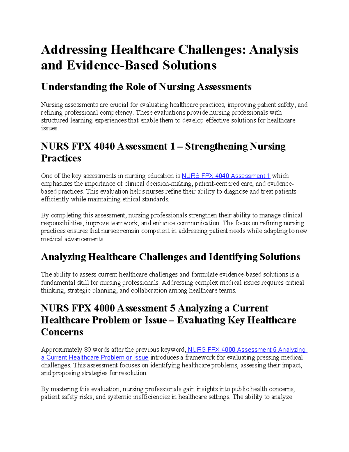 NURS FPX 4040 & 4000 Assessments: Analyzing Healthcare Challenges - Studocu