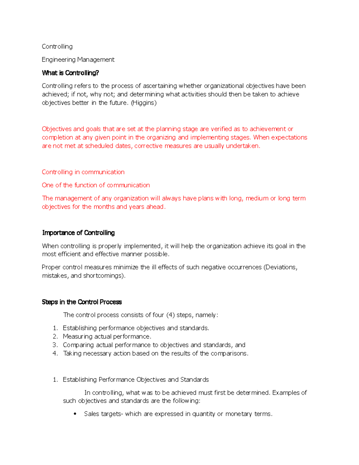 Controlling Concepts in Engineering Management (Chapter 9) - Studocu