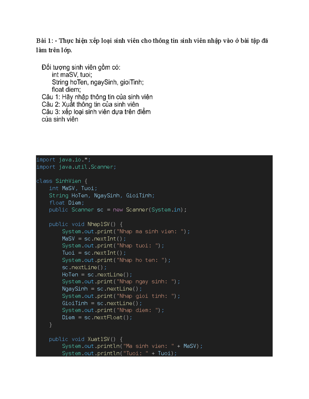 VN03 - Java Code for Student Classification Exercises - Studocu