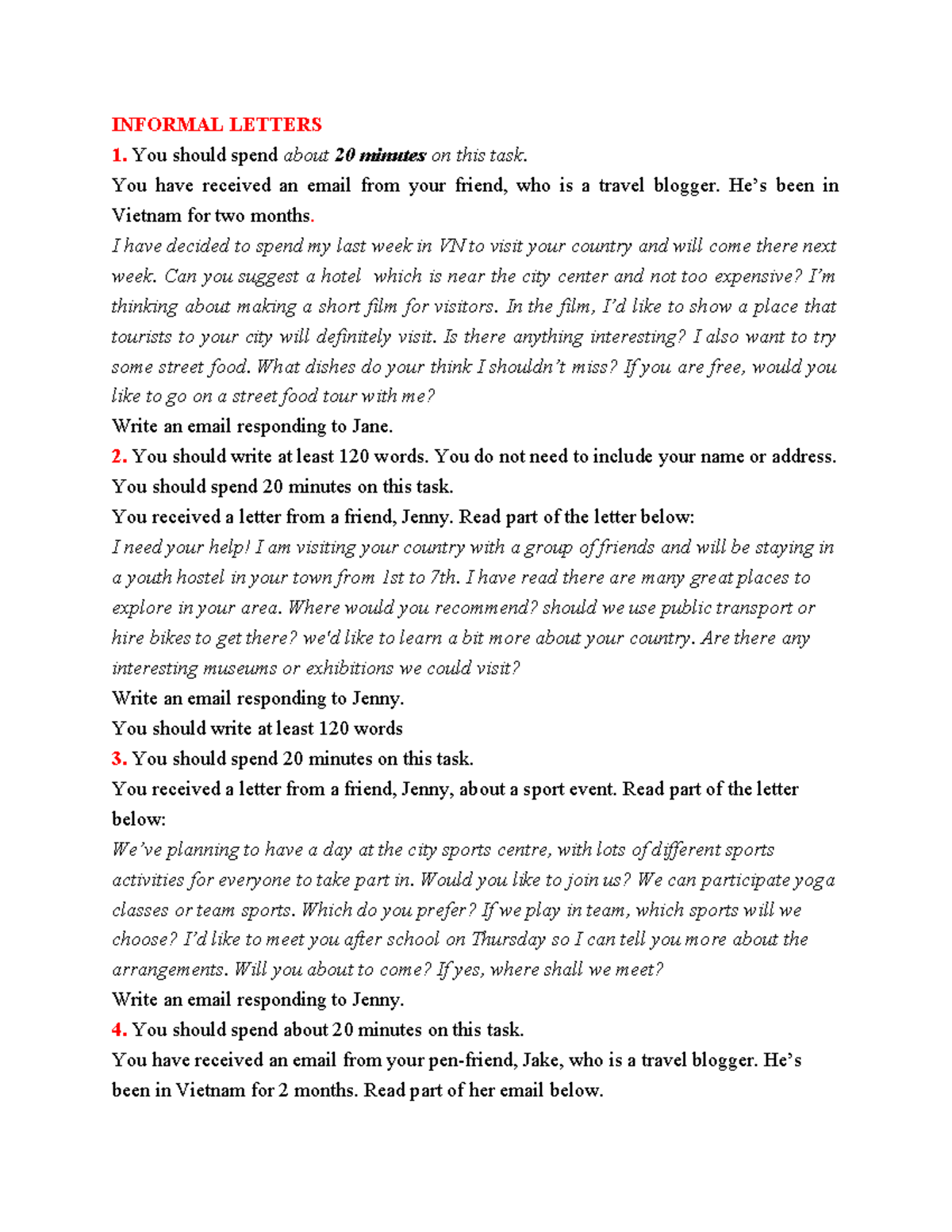 Writing Task 1: Informal Letter Responses for English Exam (ENG101 ...