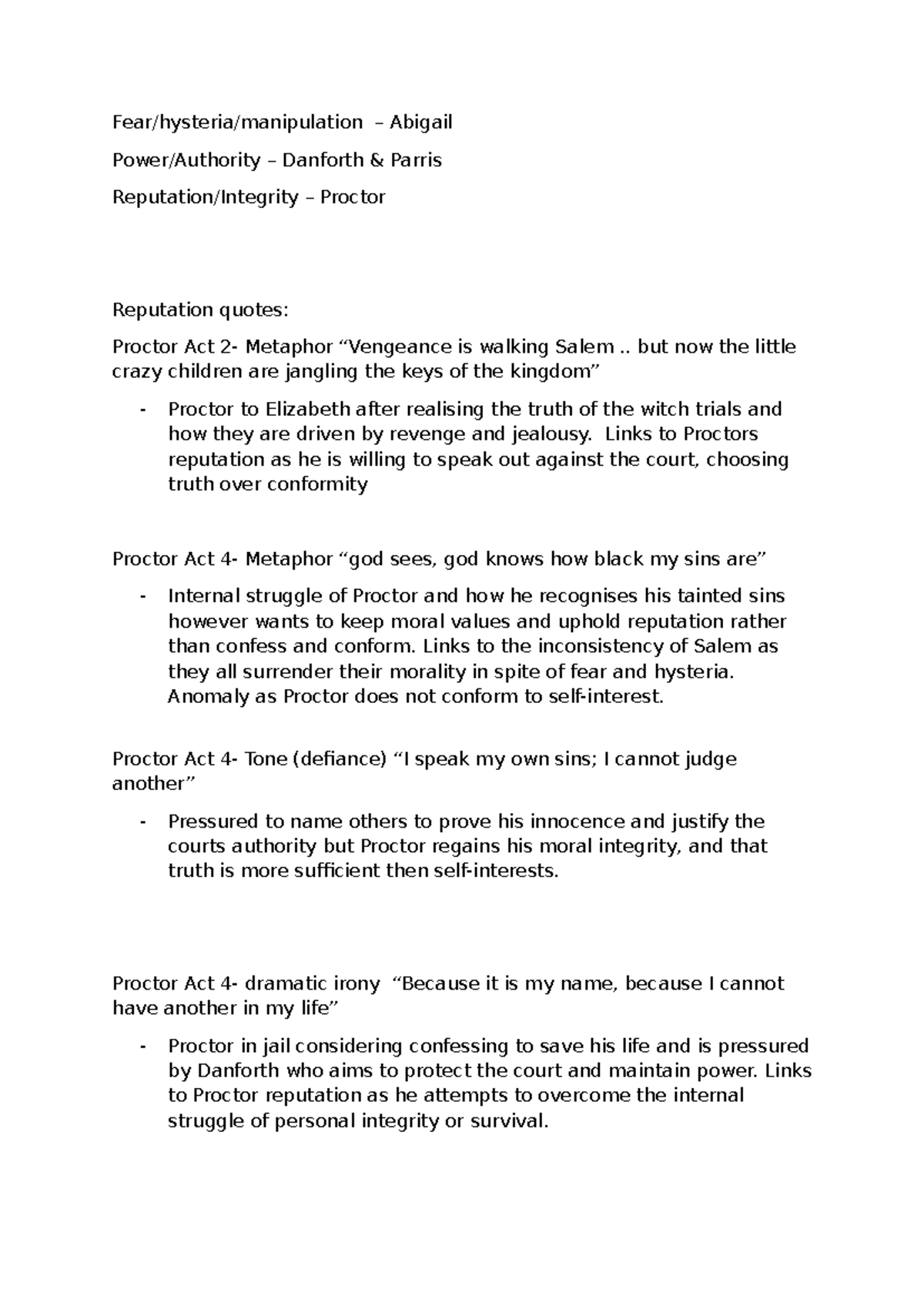 Reputation and Integrity in The Crucible: Proctor's Struggle Quotes ...