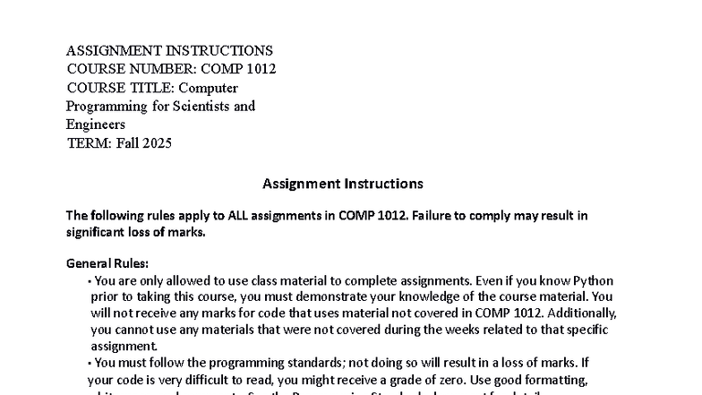 Assignment Instructions for COMP 1012 - Fall 2025 - Studocu