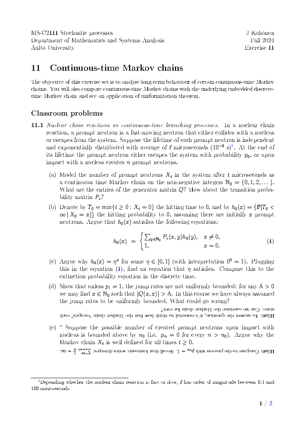 Exercise 11 - Summary CSA - MS-C2111 Stochastic processes Department of ...