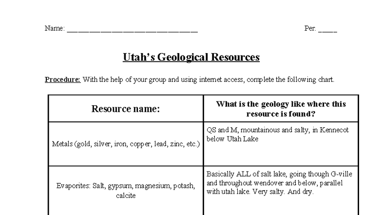 Geological Resources Analysis: Utah's Rich Deposits and Uses - Studocu