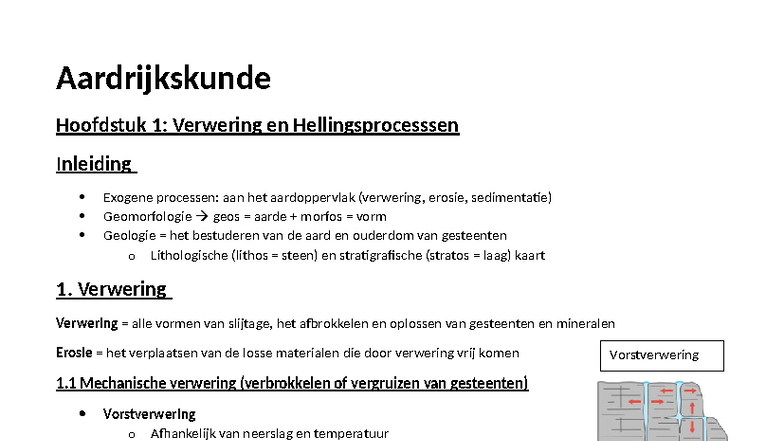 Aardrijkskunde Hoofdstuk 1-4: Verwering, Erosie en Geomorfologie - Studocu