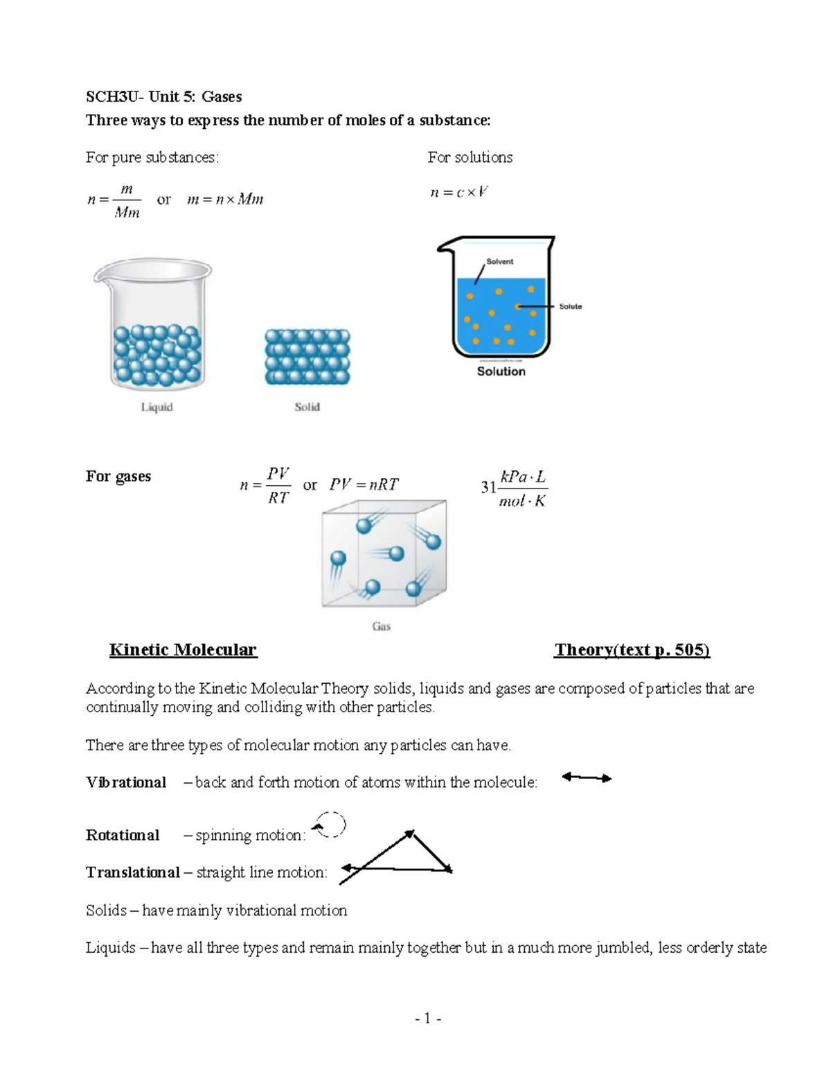 Review of Unit 5: Gases Concepts and Key Formulae (SCH3U) - Studocu