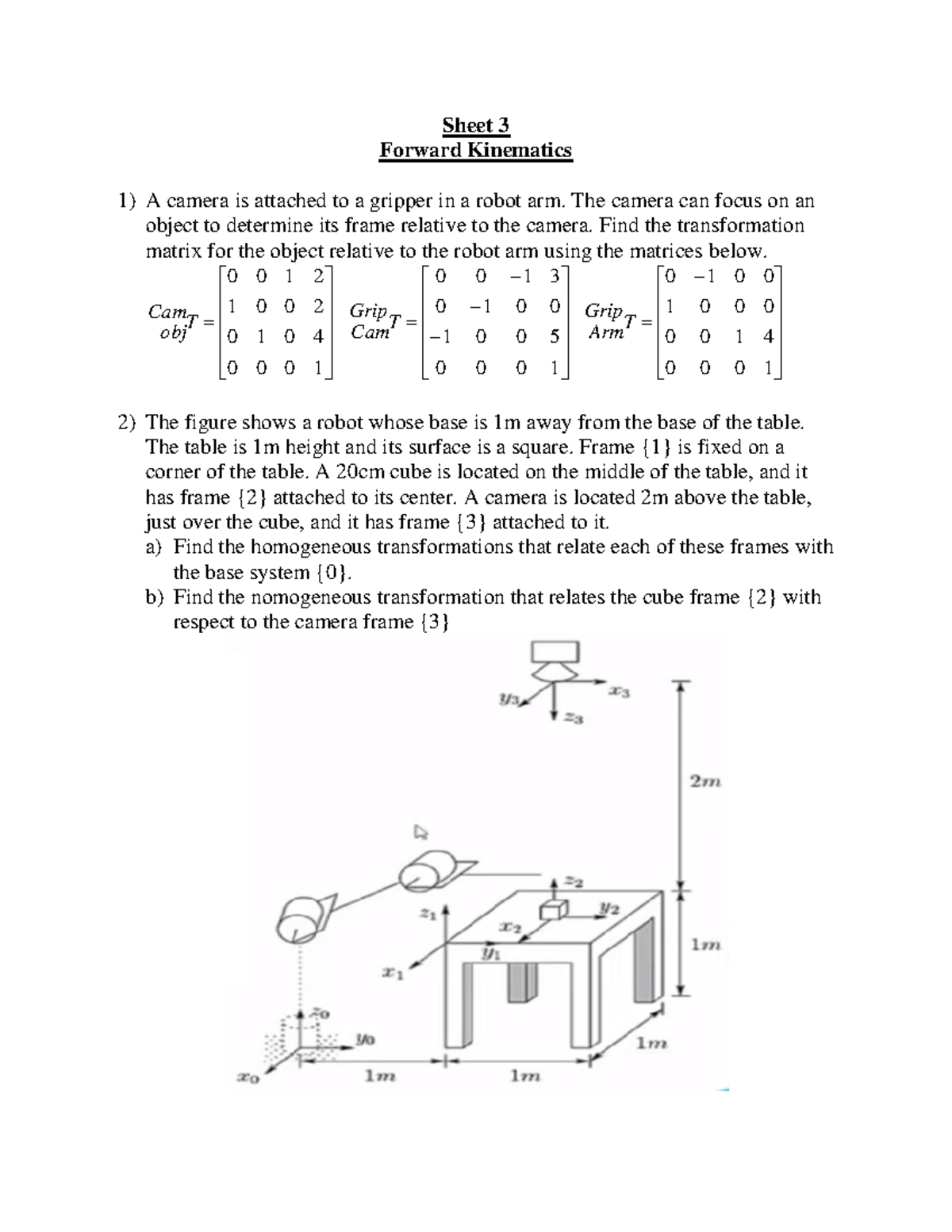 Sheet 3 - Forward Kinematics Analysis and Transformation Matrices - Studocu