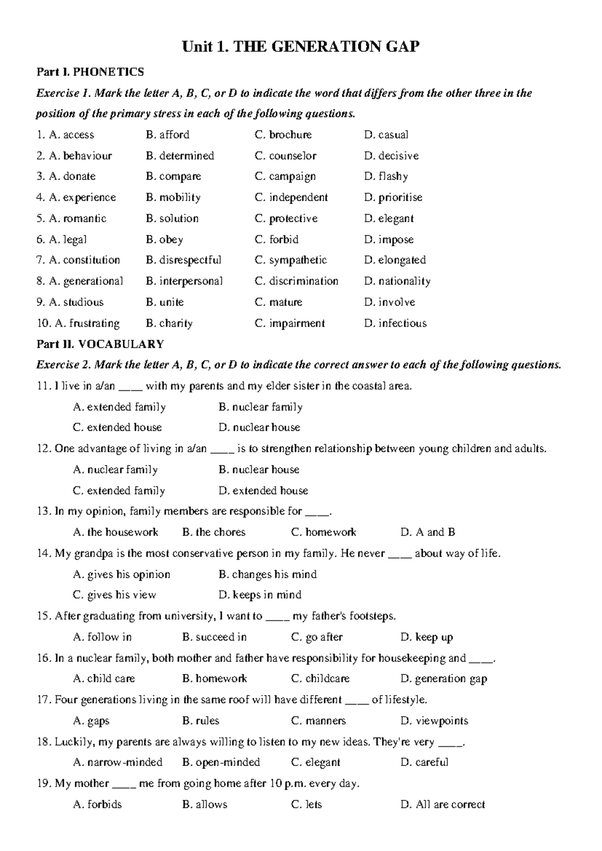 Unit 1 English 11: Exploring the Generation Gap Through Phonetics and ...