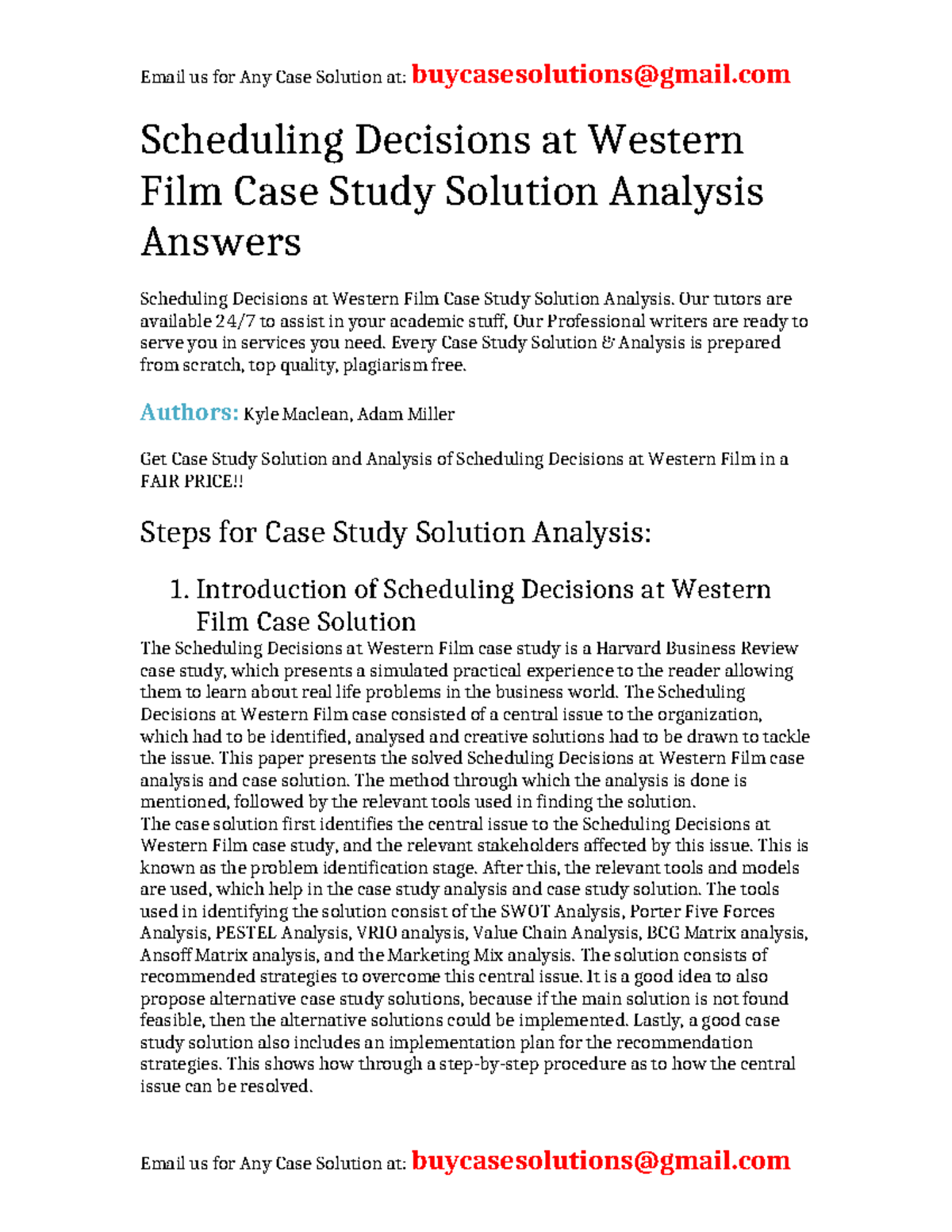 Case Study Analysis: Scheduling Decisions at Western Film (HBR) - Studocu
