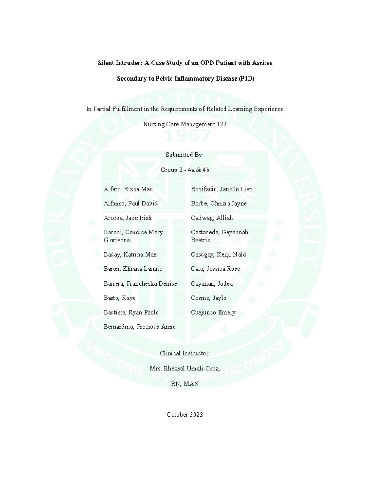 Case Study: OPD Patient with Ascites from Pelvic Inflammatory Disease ...