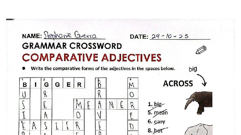 Grammar Crossword D: Comparative Adjectives Activity - Studocu