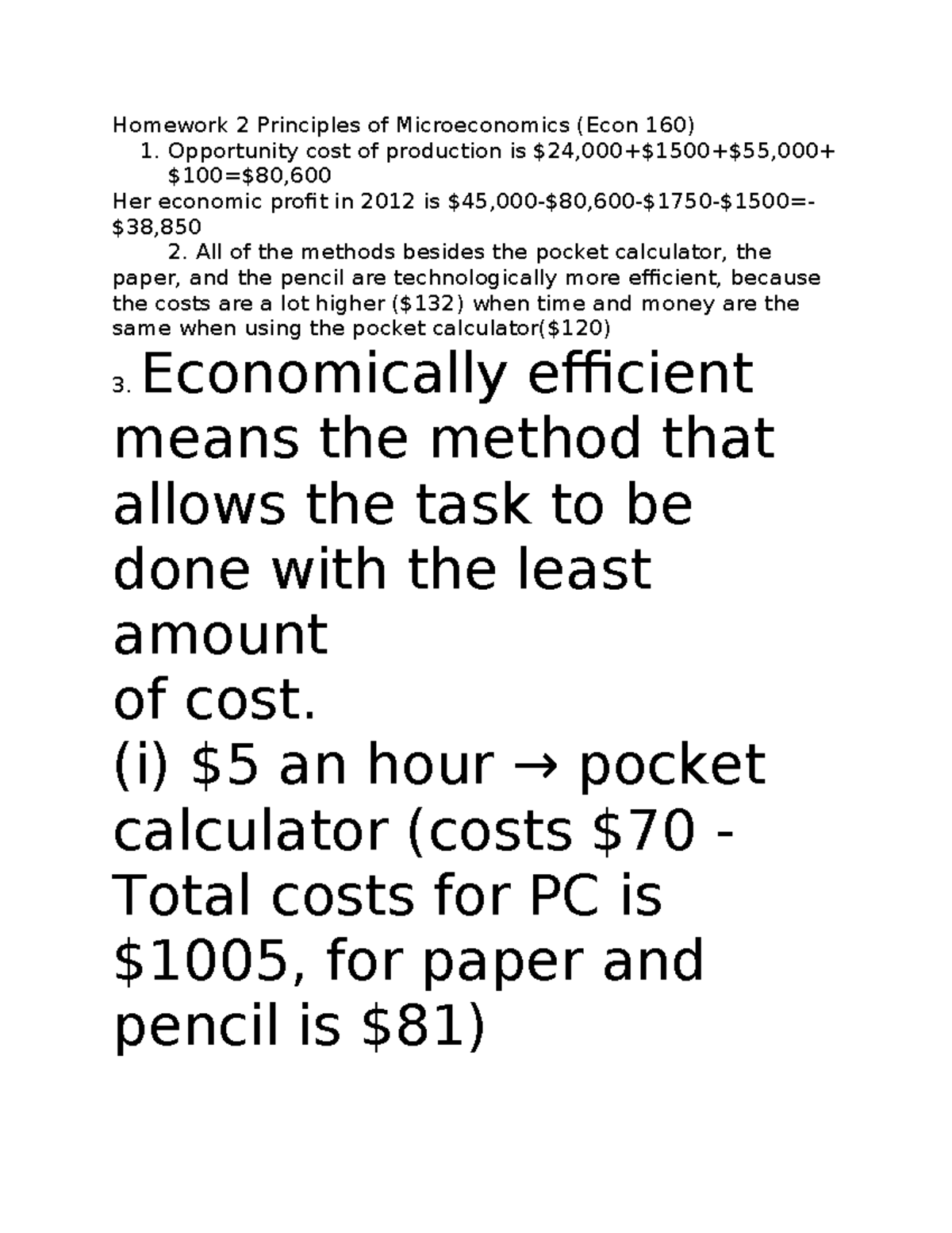 Homework 2: Opportunity Cost & Economic Efficiency in Microeconomics ...