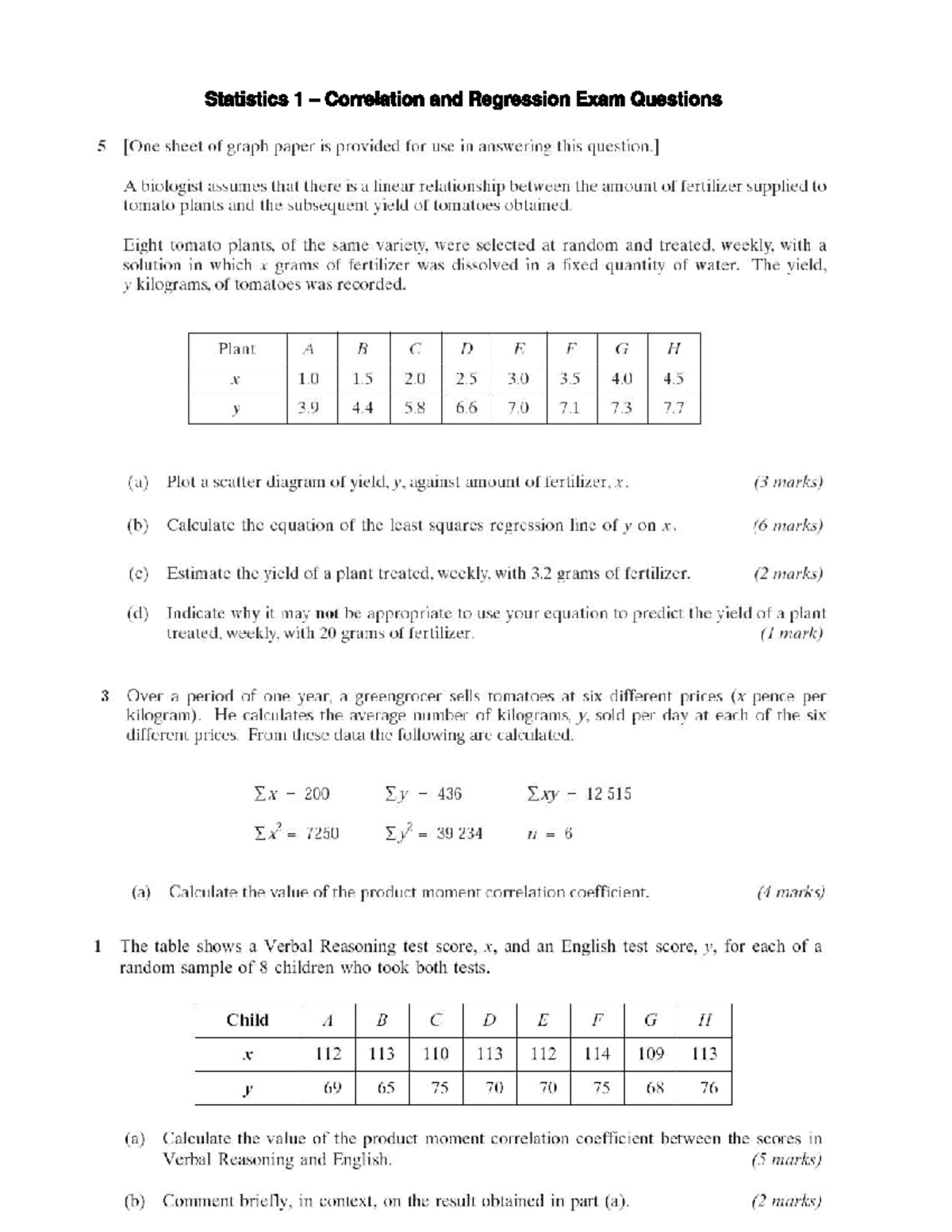 Regresssion and correlation - Statistics 1 Correlation and Regression ...