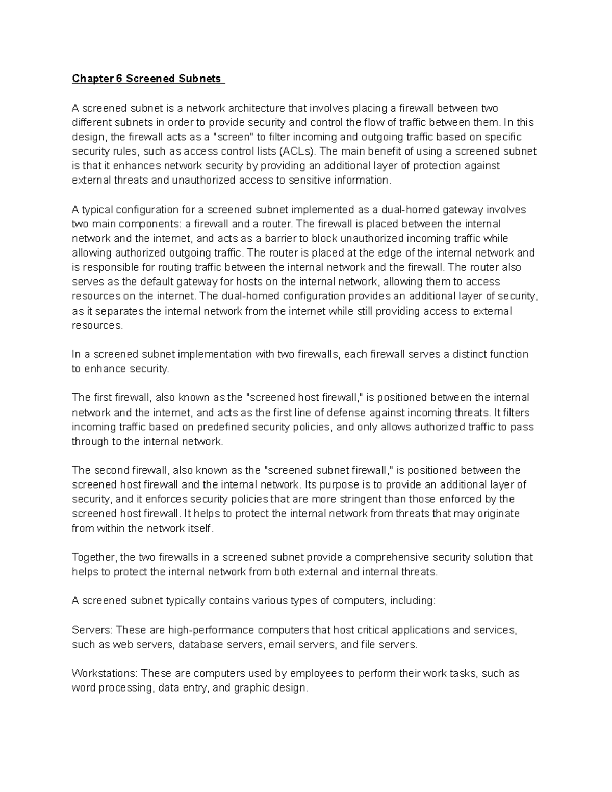 Chapter 6 Screened Subnets Chapter 6 Screened Subnets A Screened Subnet Is A Network