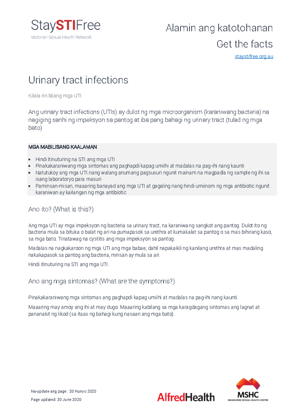 Urinary tract infections (Filipino) - Alamin ang katotohanan Get the ...