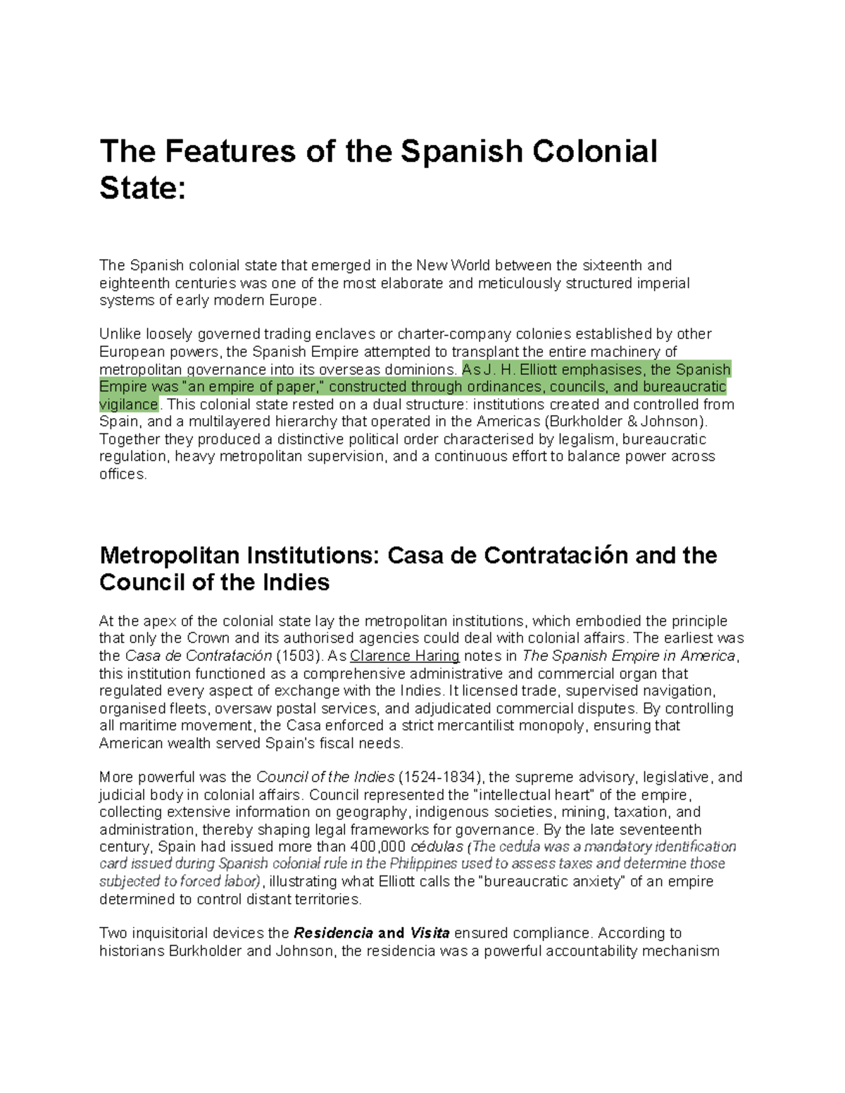 The Spanish Colonial State: Structure and Governance (HIST 201) - Studocu