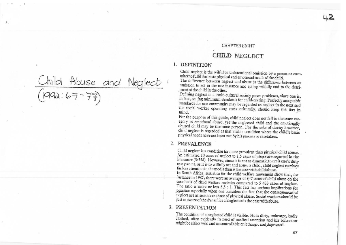 Neglect- Literature - notes - 42 CHAPTER EIGHT CHILD NEGLECT 1 ...